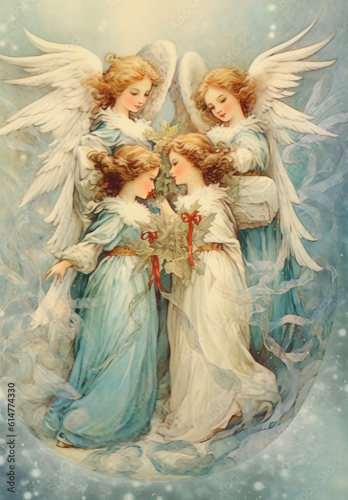 Watercolor Vintage Christmas angels, Ephemera Victorian Christmas ...