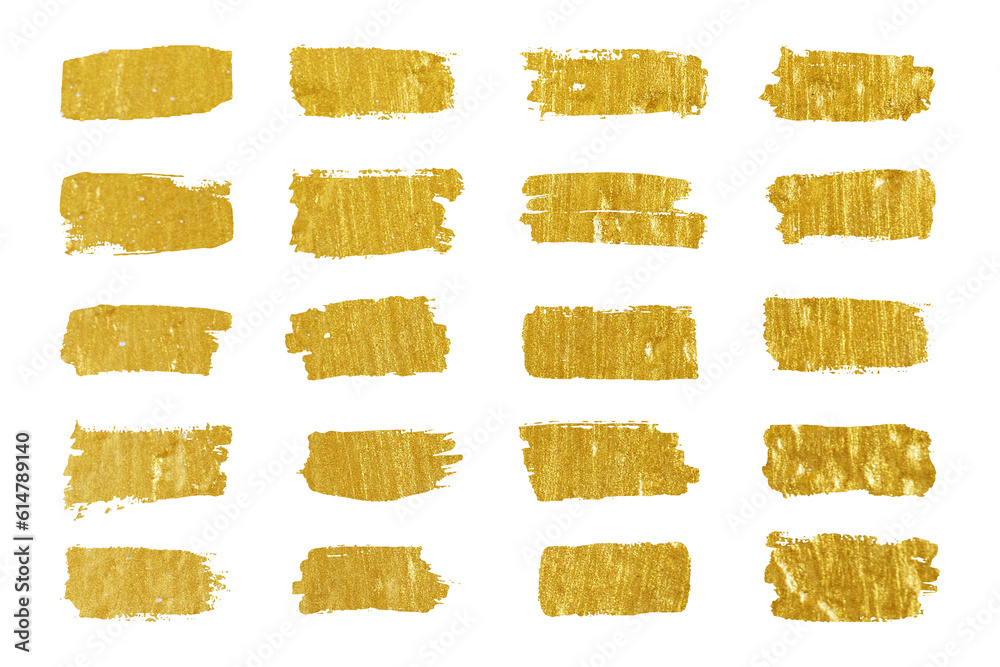 Collection of golden paint strokes isolated on transparent background ...