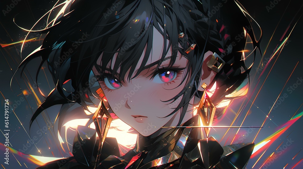 a fashionable anime girl wearing laser transparent pvc texture clothing ...