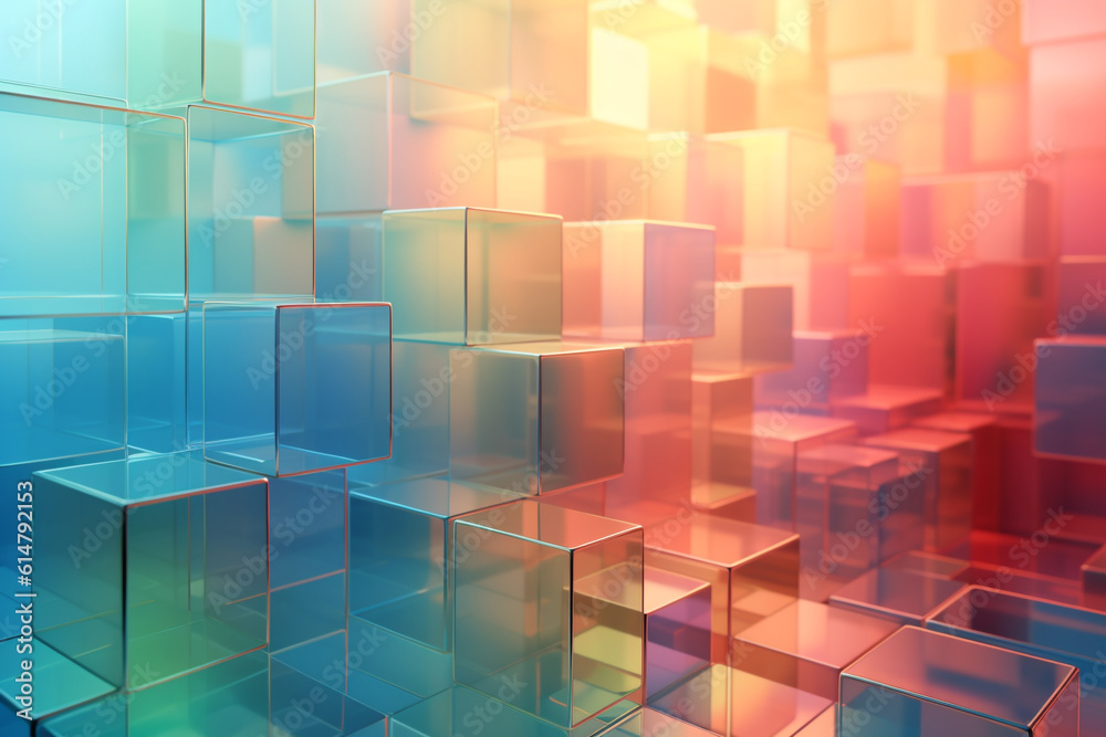 Colorful glass cubes illuminated with light and reflects colorful light ...