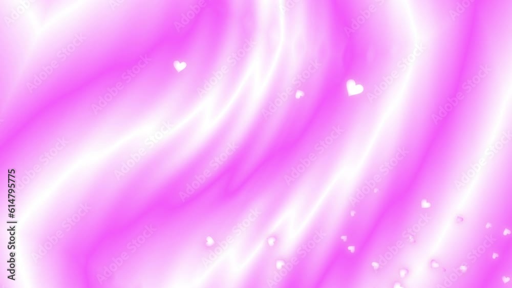Pink glowing heart shape particles wavering and moving up on pink and ...