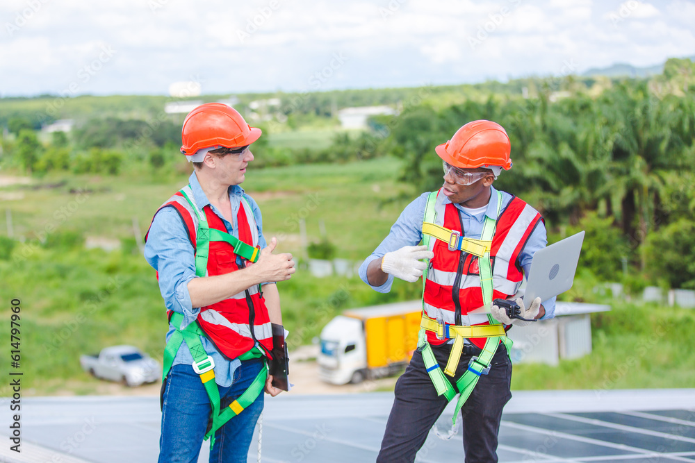 Engineer technician team using laptop checking and operating system on ...