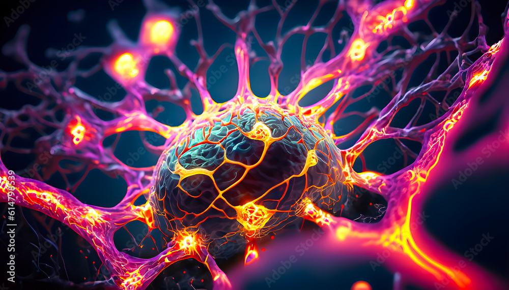 Microscopic of Neural network Brain cells. Human nervous system ...