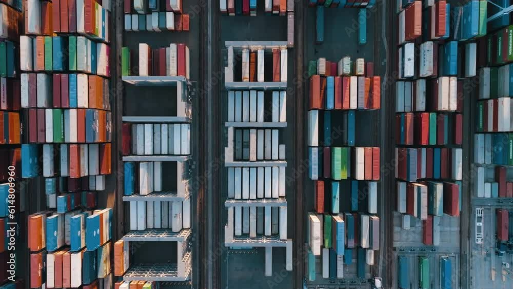 Container terminal port aerial topdown. Aerial top view footage of ...