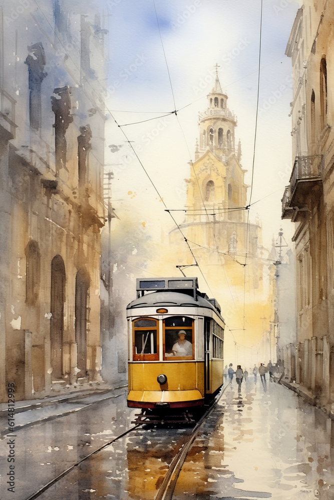 lisbon illustration. Capital of portugal. drawing with watercolor ...