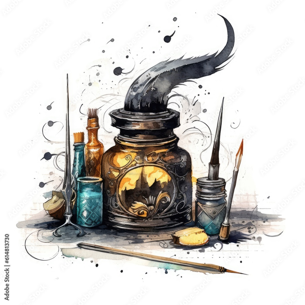 Ink watercolor illustration, clipart, cute abstract art, cool tattoo ...