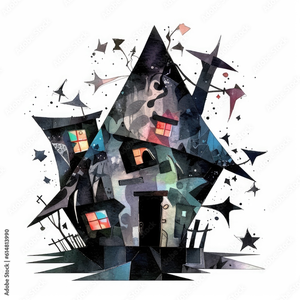 Abstract house watercolor illustration, clipart, cute abstract art ...