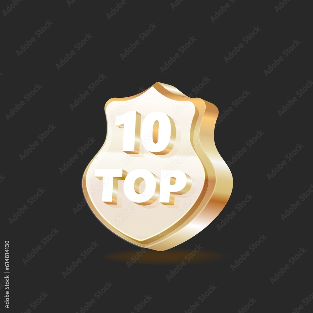 Top 10 award emblem. Golden award logo with laurel wreath and crown on ...