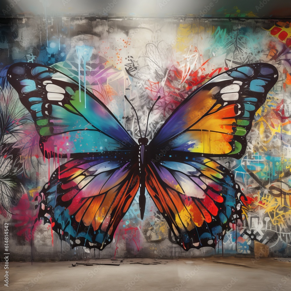 Vivid Graffiti Butterfly Wings - Urban Art Backdrop created with ...