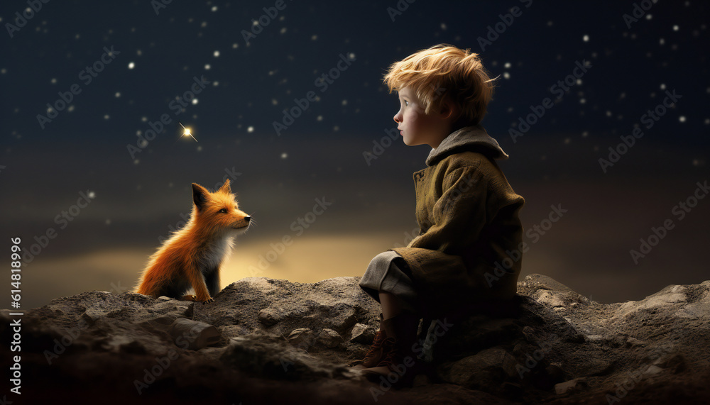 Artistic recreation of The Little Prince and the fox sit down speaking ...