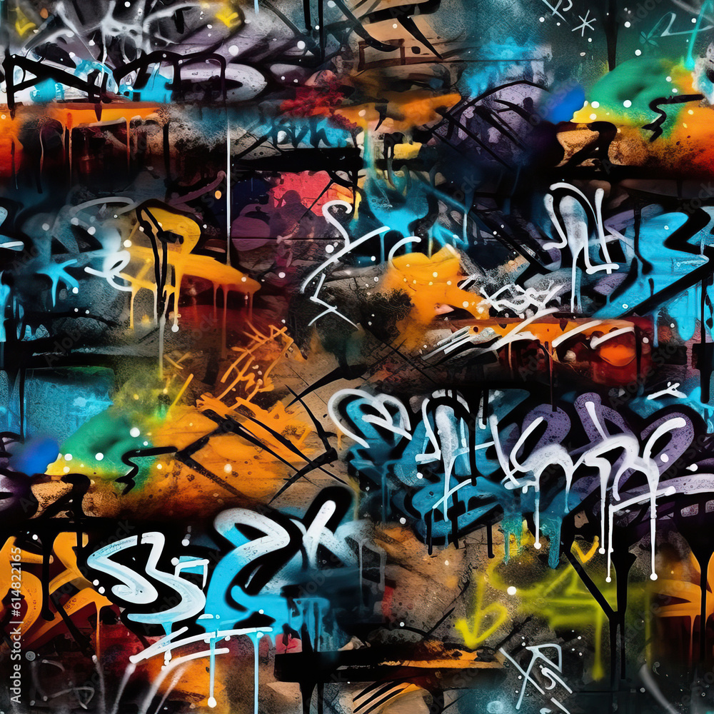 Graffiti art seamless repeat pattern, colorful funky | Uwalls.co.uk