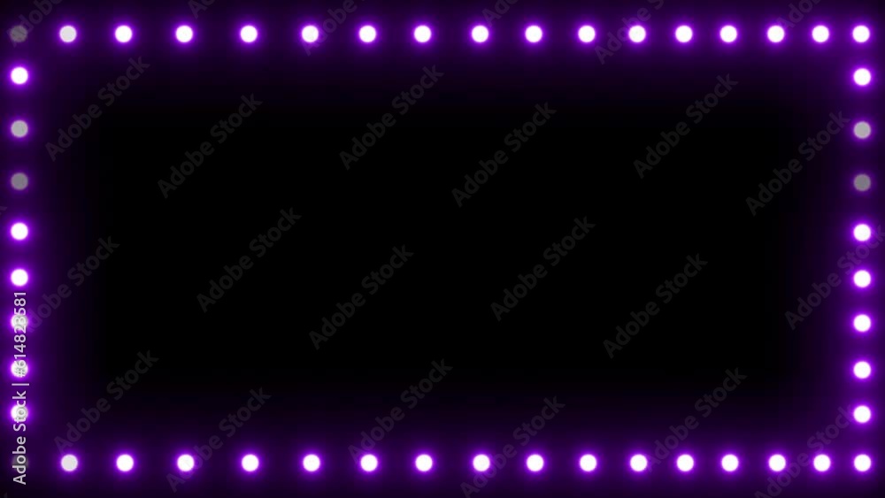 Led light board sign retro on black background. Bright Purple light ...