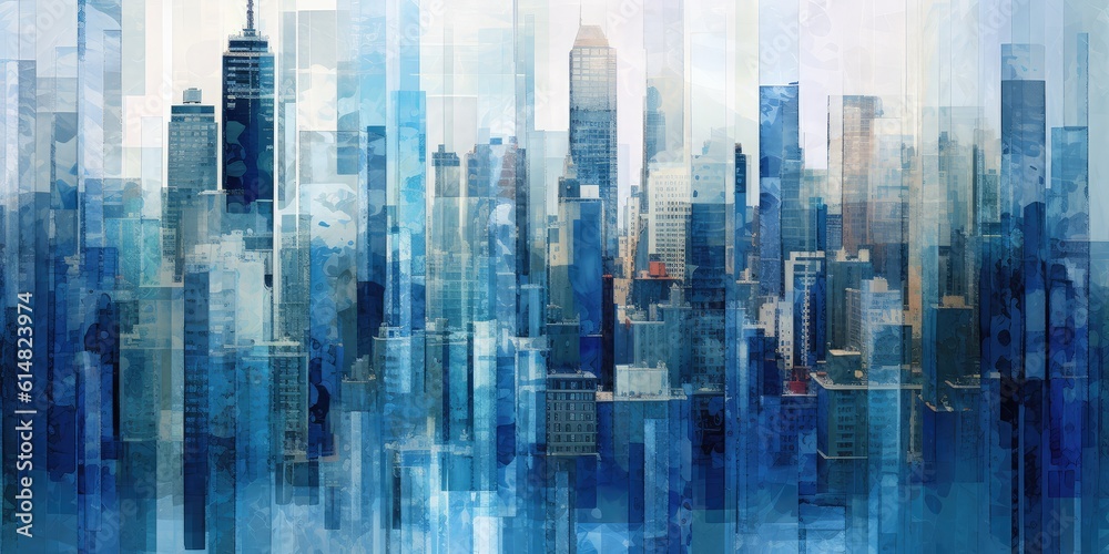 Abstract painting, the city comes to life with a burst of vibrant ...