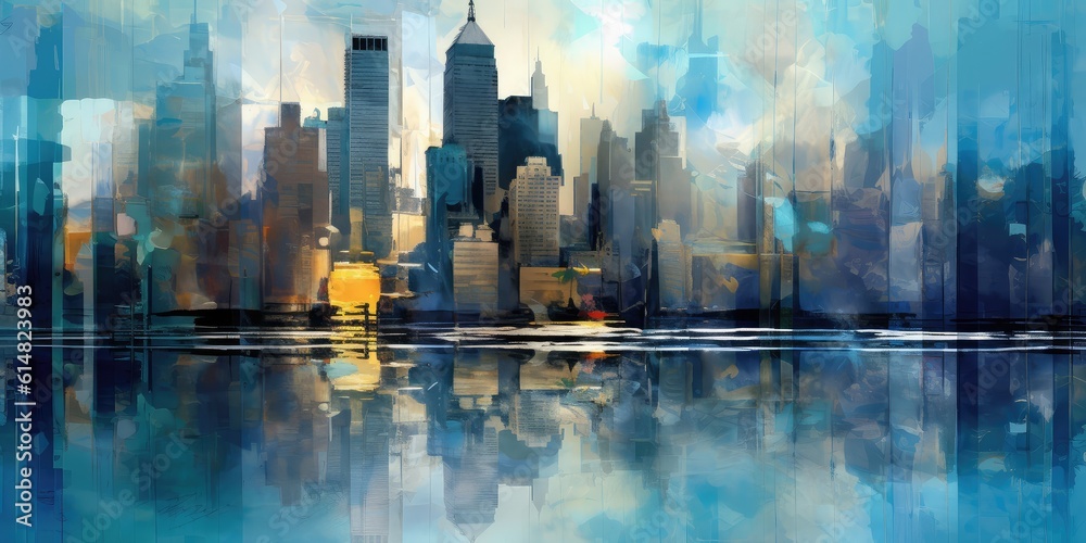 Abstract painting, the city comes to life with a burst of vibrant ...