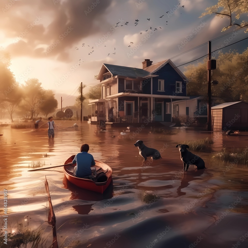 natural disasters, floods, destruction of villages and cities, rescue ...