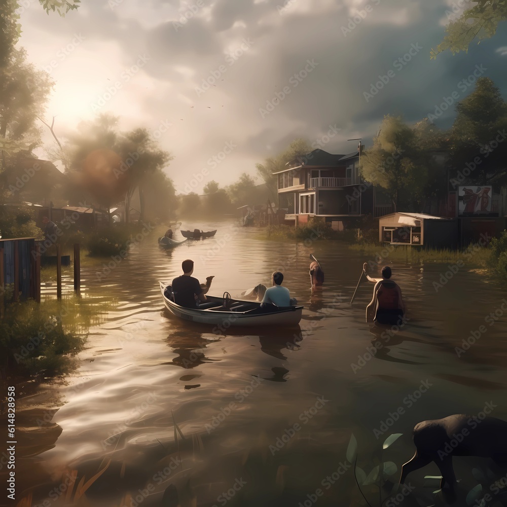 natural disasters, floods, destruction of villages and cities, rescue ...