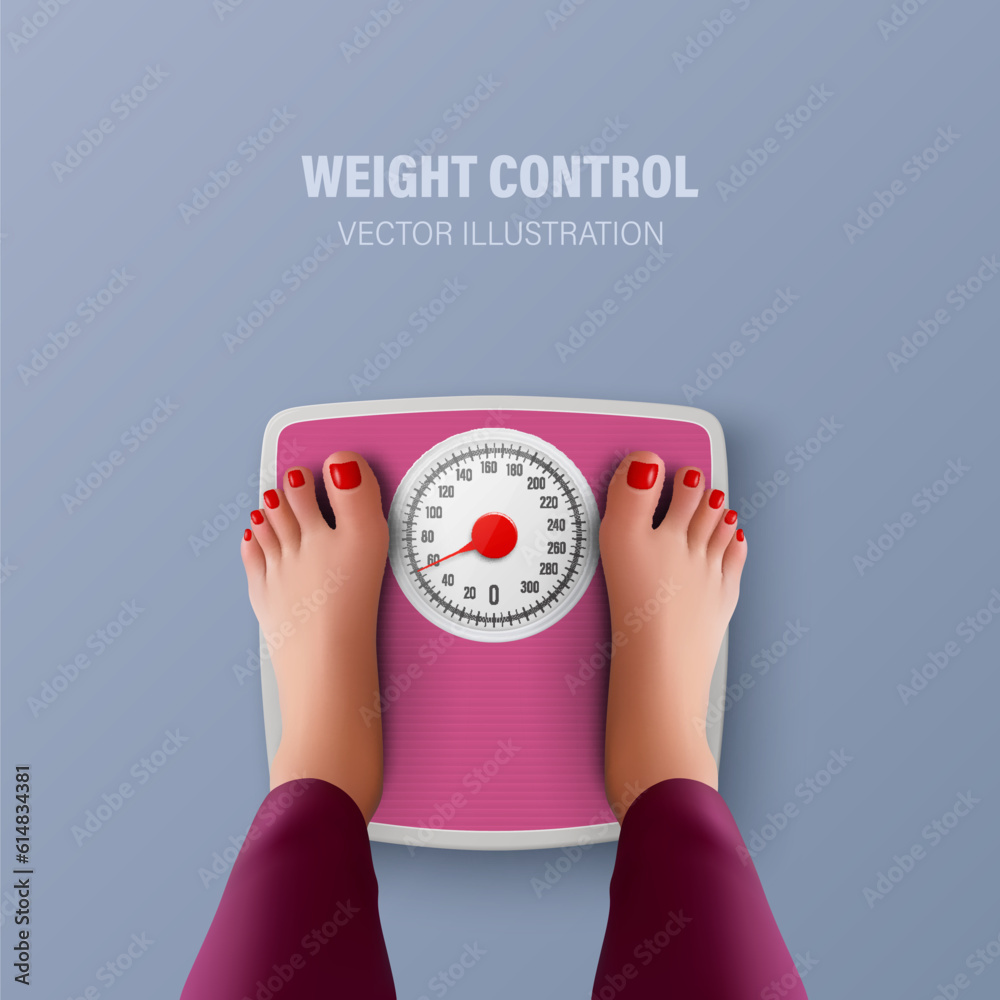 Vector 3d Realistic Bathroom Scales And Female Feet In Top View Weight