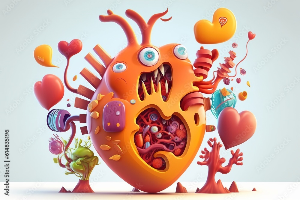 Heart. Cute cartoon healthy human anatomy internal organ character set ...