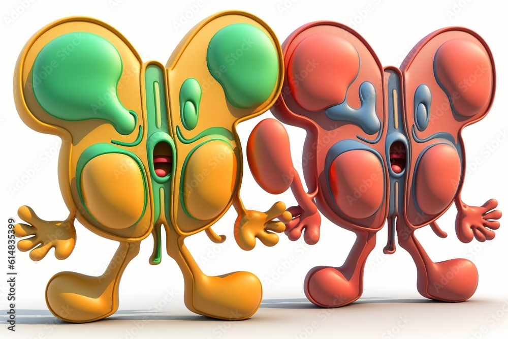 Kidneys. Cute cartoon healthy human anatomy internal organ character ...