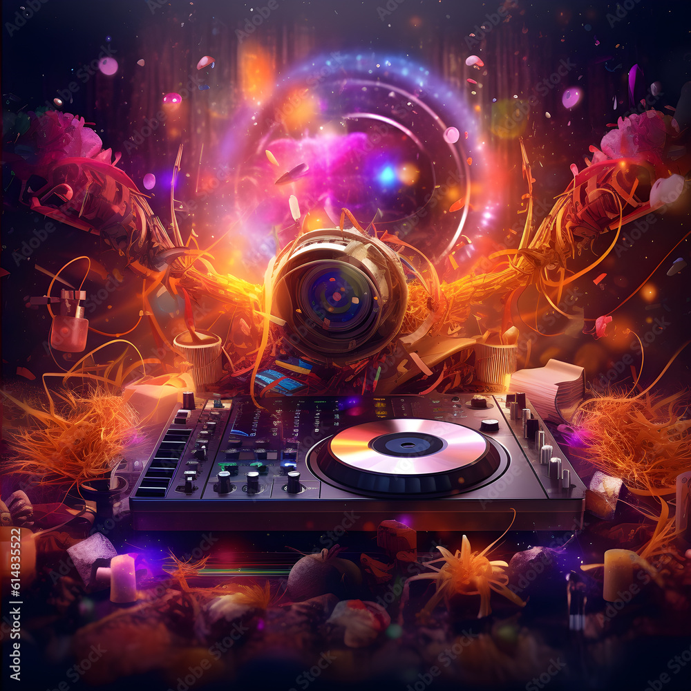dj turntable and vinyl records Stock Illustration | Adobe Stock