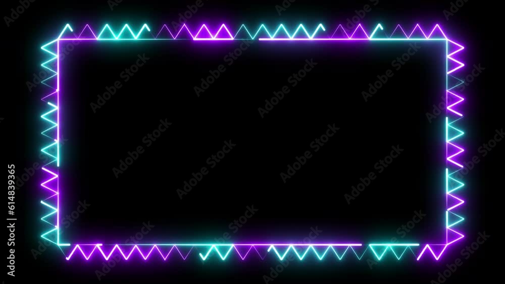 4k Bright neon glowing frame, zigzag line loop animation isolated on ...