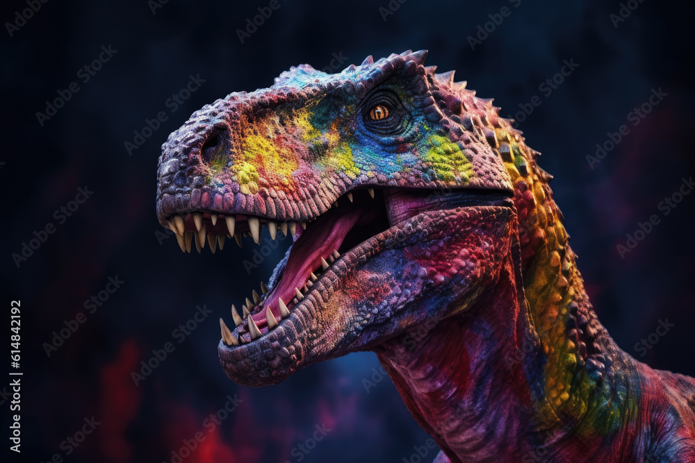 Abstract of Tyrannosaurus rex or T-rex dinosaur portrait in Cretaceous ...