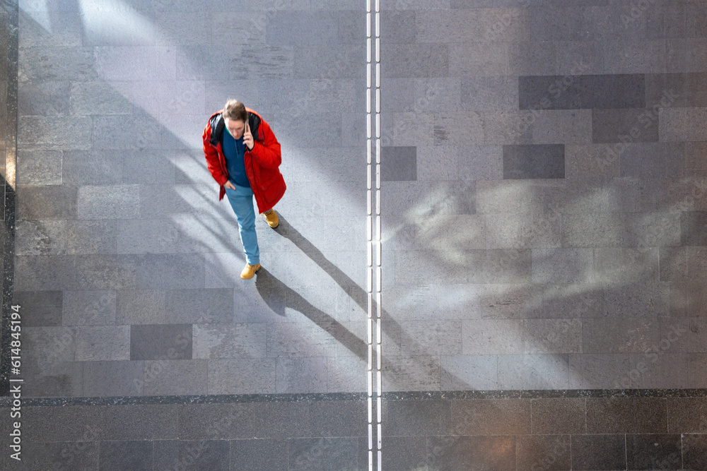 top aerial view man tourist people walk on across pedestrian concrete ...