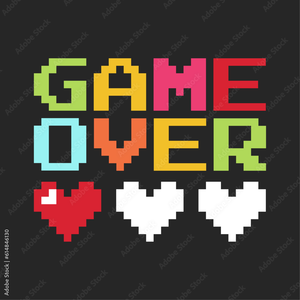Retro pixel game over font in pixel art style. Isolated vintage pixel ...