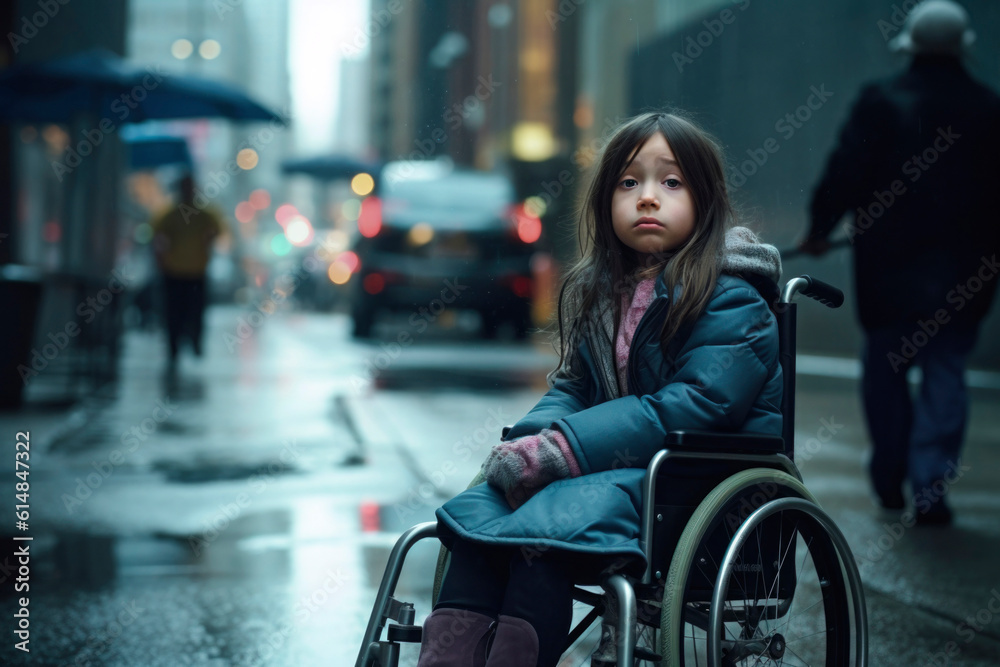 AI generated portrait of candid authentic disabled sad child girl in ...