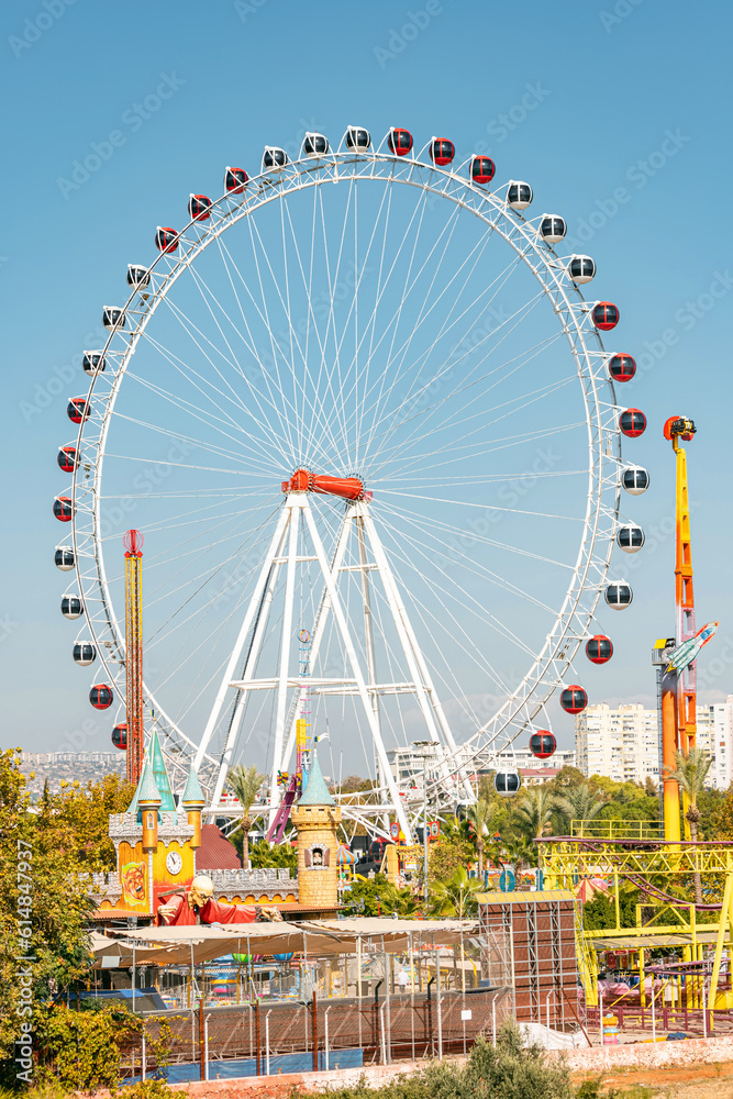 5 November 2022, Antalya, Turkey: Ferris wheel in Aktur amusement park ...