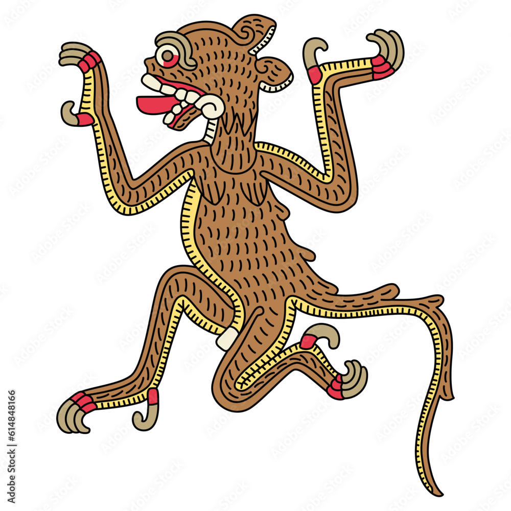 Stylized jaguar with talons and his tongue out. Native American art of ...