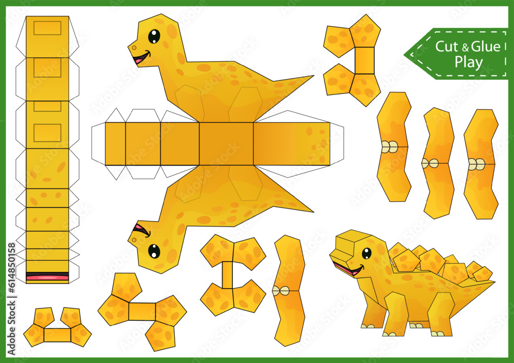 Naklejka Kids craft game template. Create to cut and glue a paper 3d ...