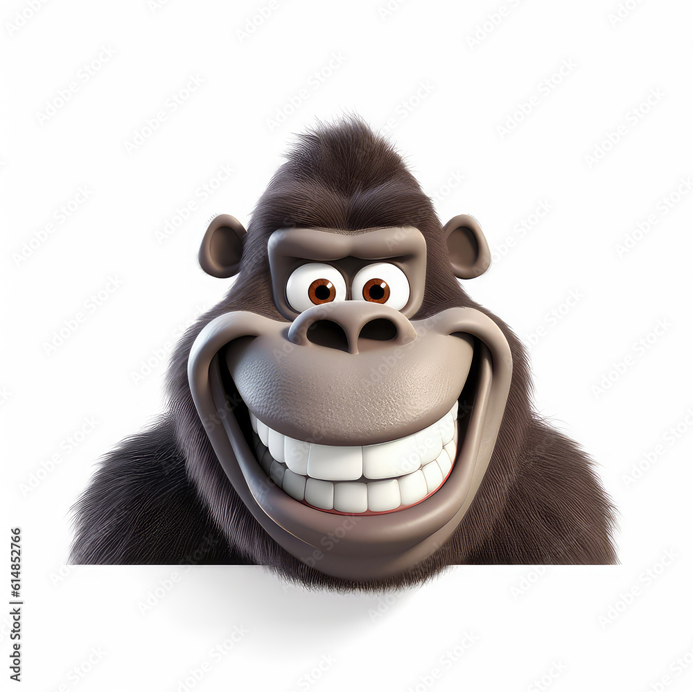 Cartoon Gorilla mascot smiley face on white background Stock ...