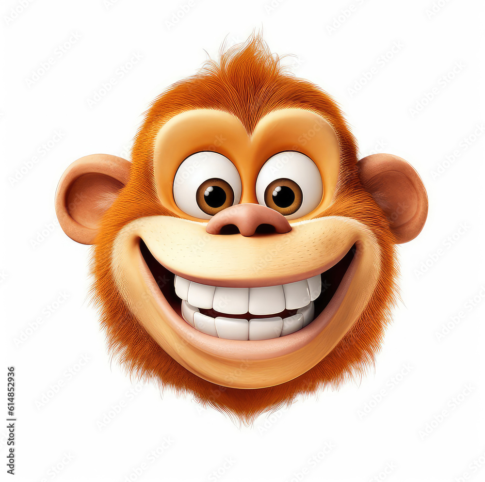 Cartoon Monkey mascot smiley face on white background Stock ...