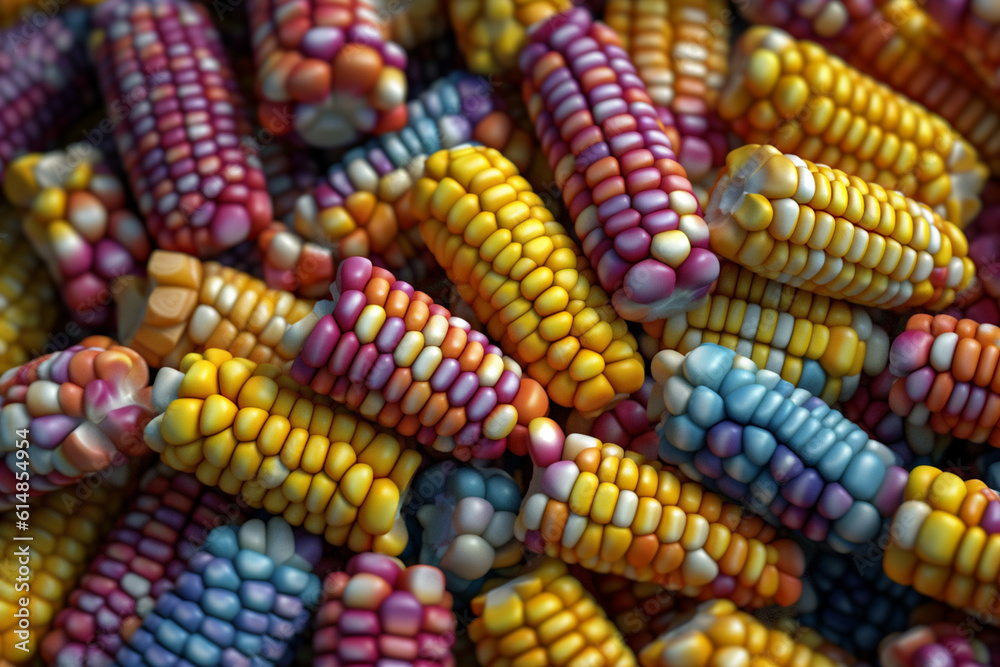 A visually striking image of maize corn kernels in various colors ...