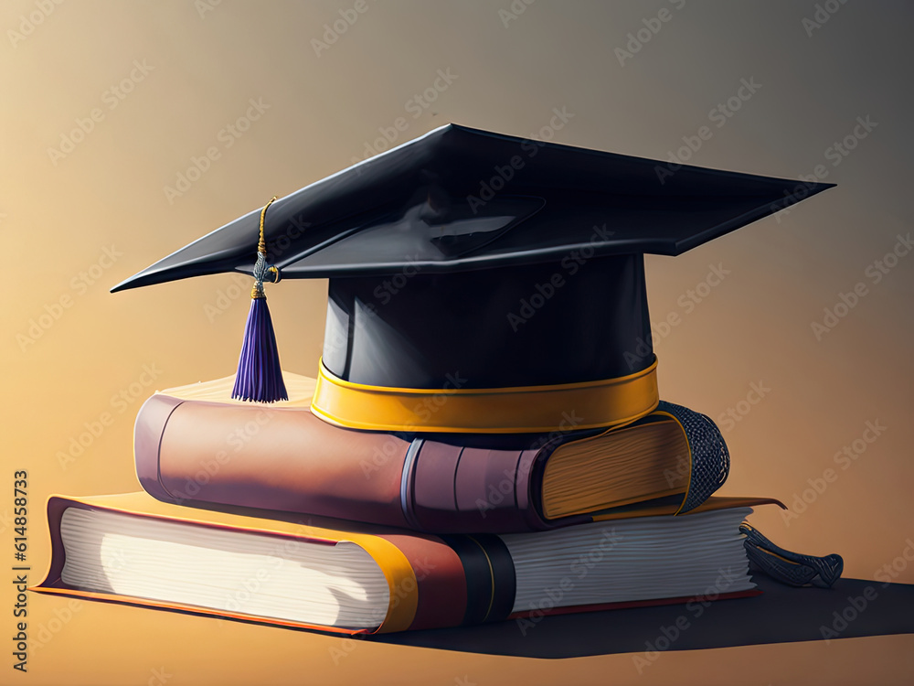 Graduation Hat with books Watercolor. ai generative Stock Illustration ...