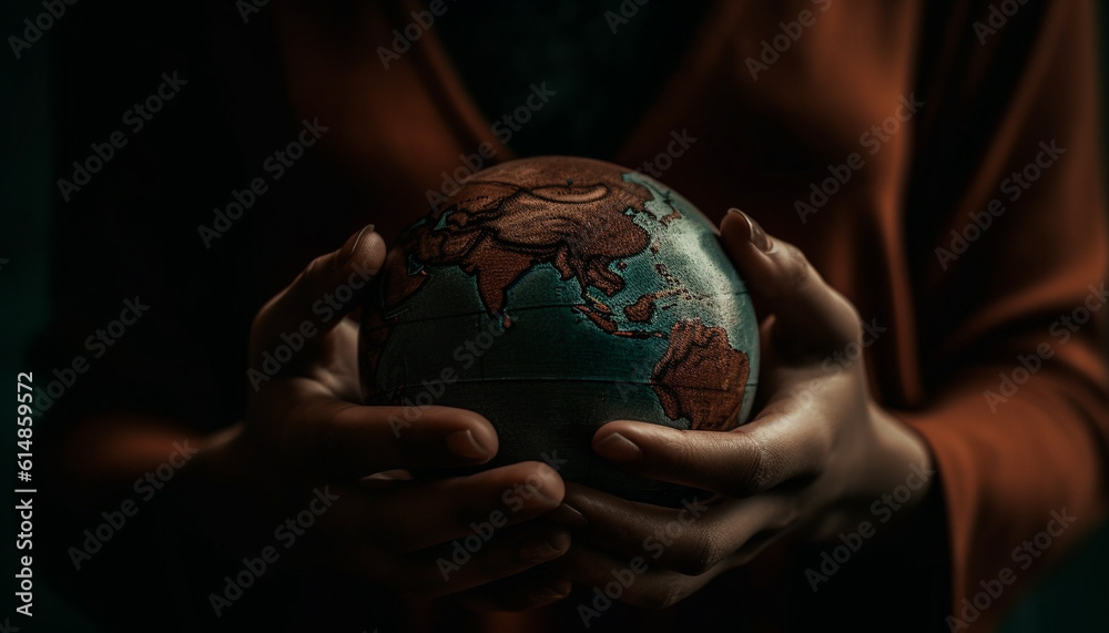 One person holding globe, symbol of global business and development ...