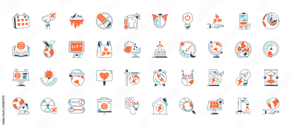 Climate change, ecology, green energy, park and weather 40 icon set ...