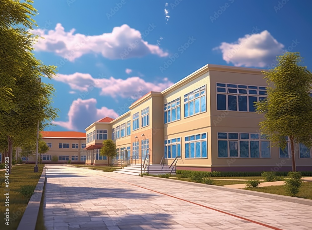 Public school building. Exterior view of school created with Generative ...