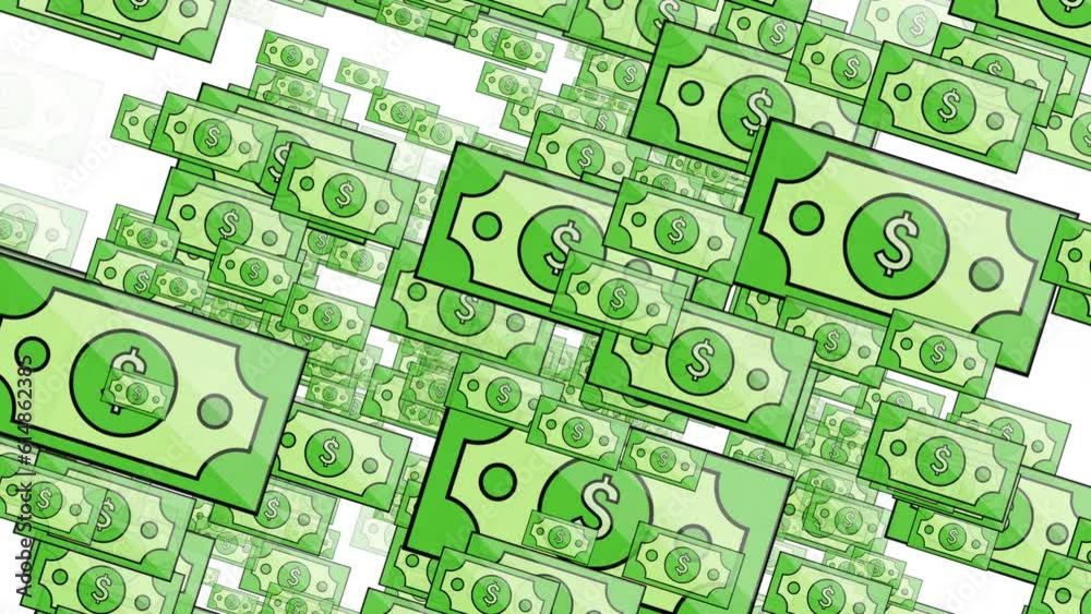 Animated Green Dollar Bells 4K Particle Dollar Papers Pattern Falling ...