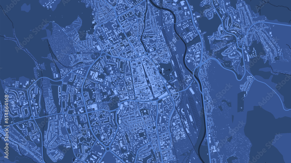 Detailed blue vector map poster of Kosice city, linear print map ...