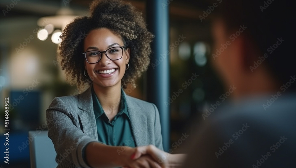 Confident focused businesswoman, teacher or mentor coach speaking to ...