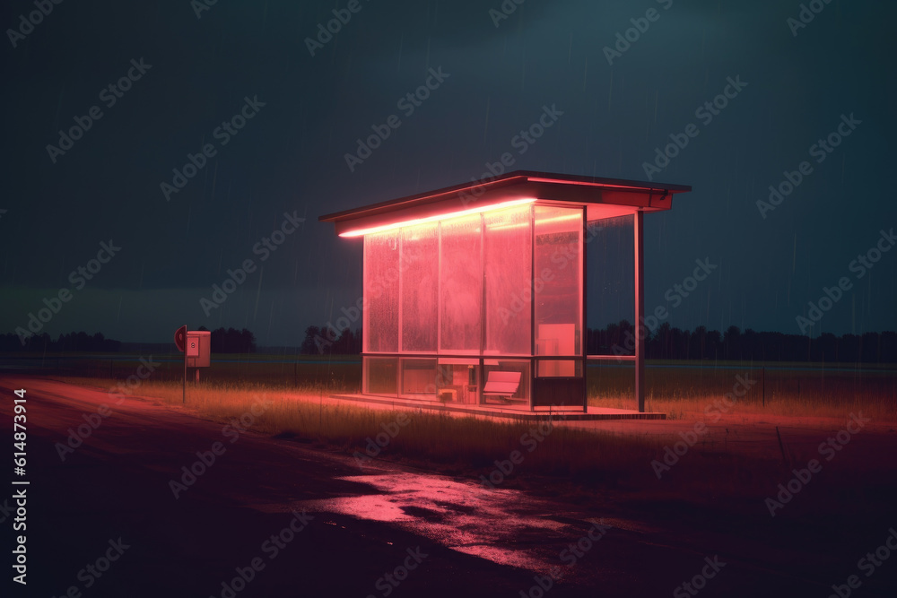 Bus stop at night with neon lights Stock Illustration | Adobe Stock