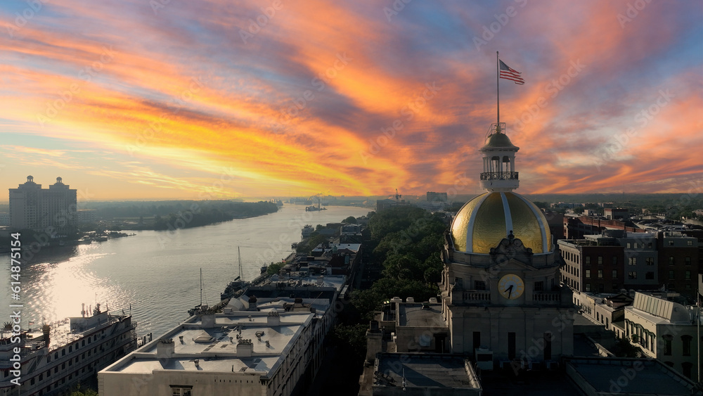 Drone photograph. Savannah City Hall is the seat of government for the ...