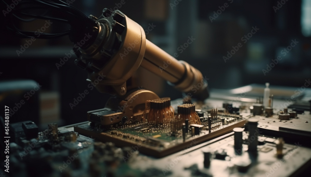 Robotic arm soldering complex computer chip for semiconductor industry ...