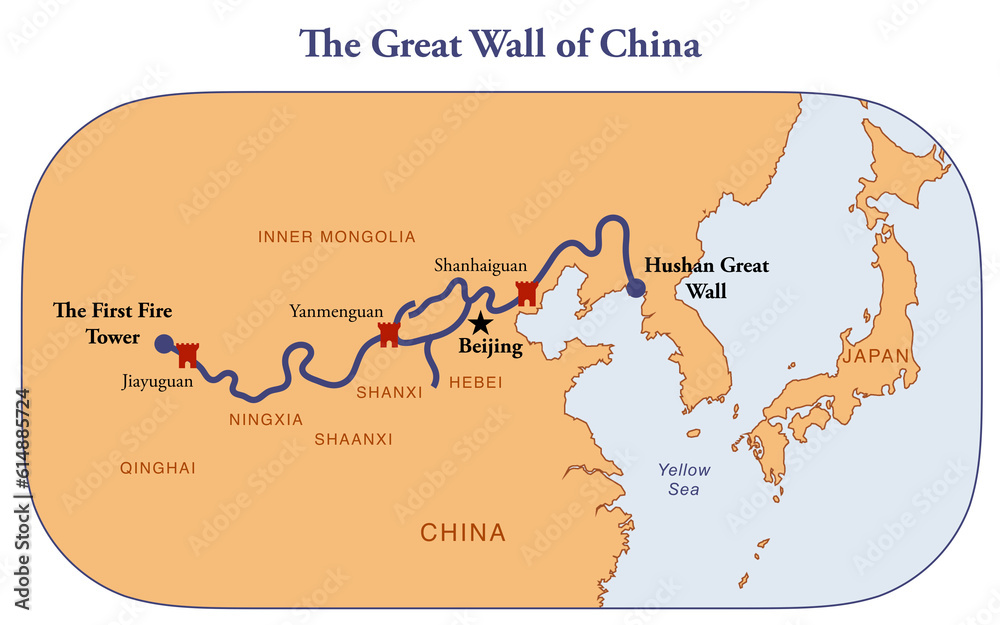 Detailed map of the Great Wall of China Stock Illustration | Adobe Stock