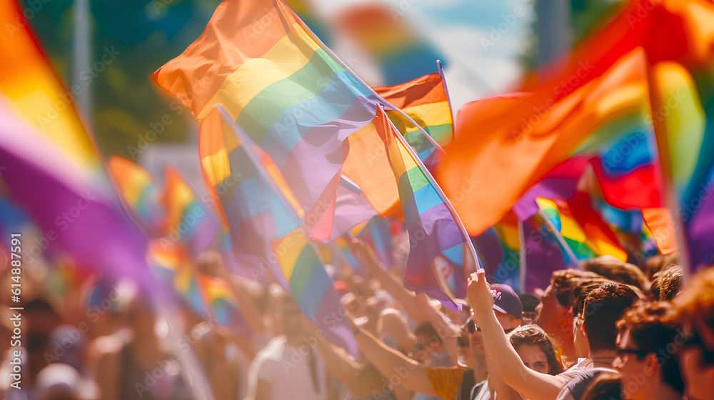 LGBT, pride, rainbow flag as a symbol of the pride parade of lesbian ...