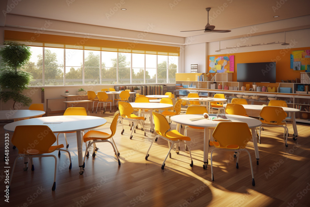 Collaborative and flexible school classroom with movable furniture and ...