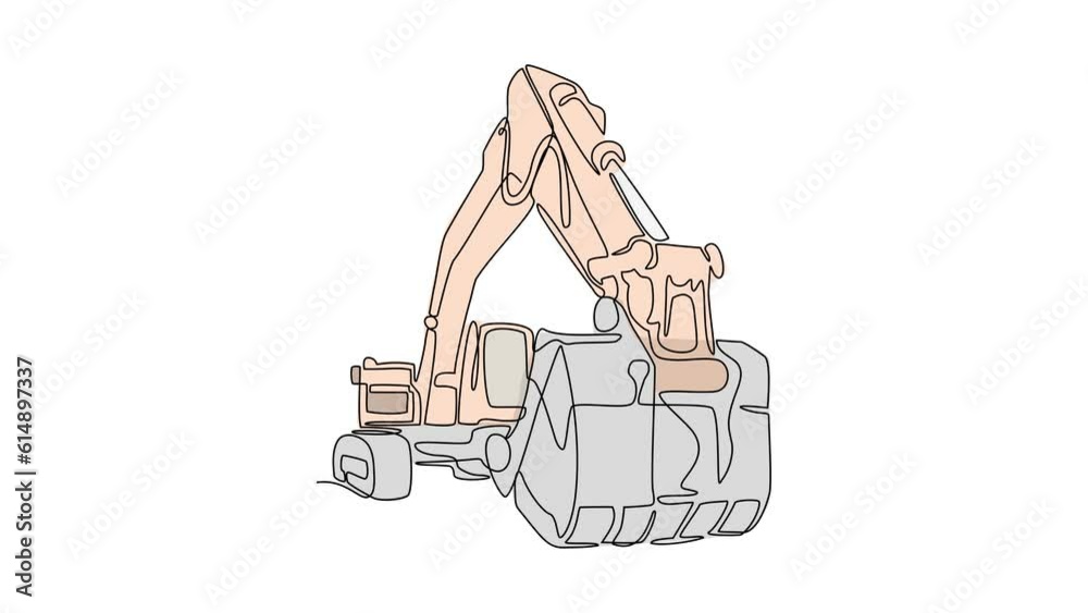 Animated self drawing of single continuous line draw for excavator in ...