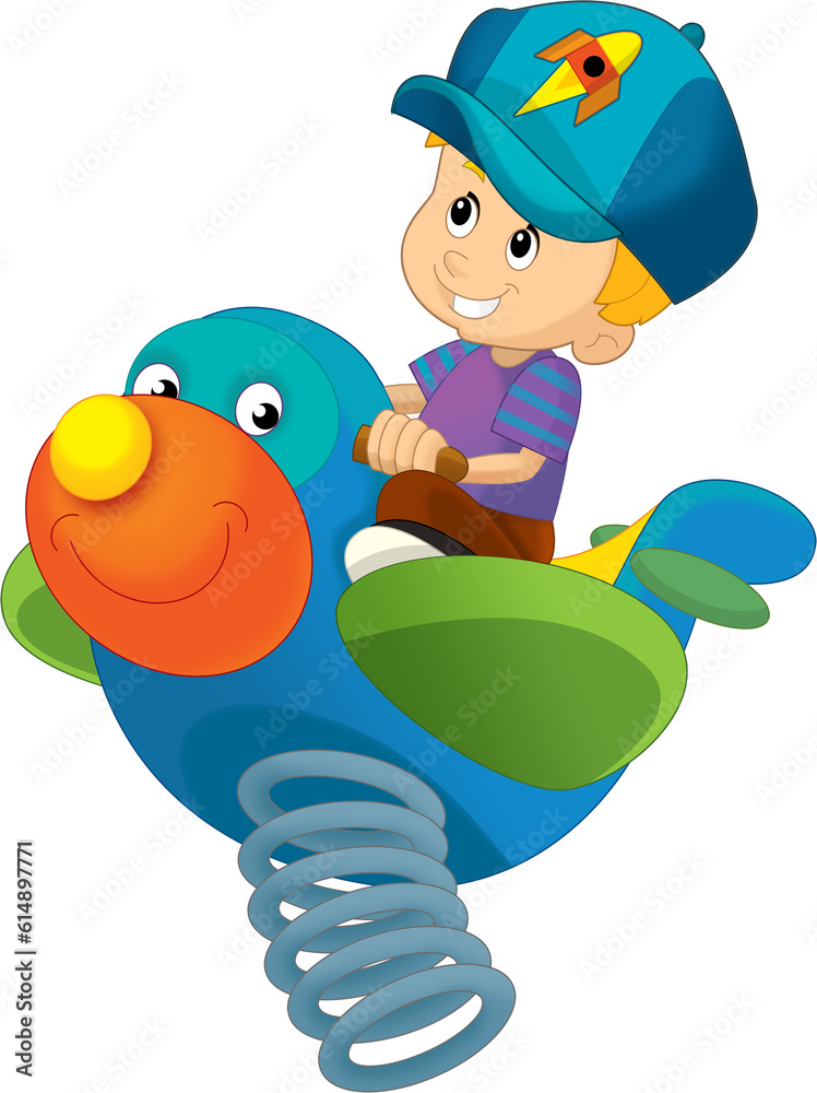 Cartoon kid on a toy plane isolated illustration for children Stock ...